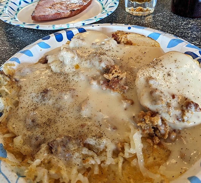 Biscuits and gravy at Nadine's isn't just a dish, it's an edible hug – comfort food that whispers "everything's gonna be alright" with every savory bite.
