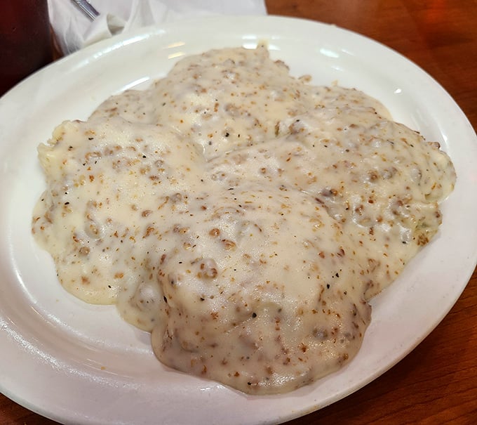 Biscuits and gravy that doesn't just stick to your ribs – it sends a thank-you note and asks when it can visit again.