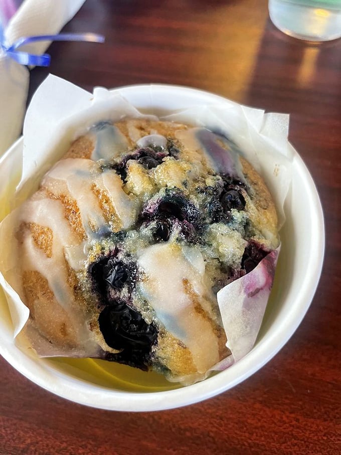 This blueberry muffin isn't just having a good day—it's having the best day, with berries bursting through like nature's fireworks.