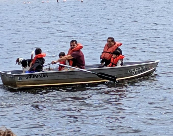 The family that rows together, grows together. Even the dog seems to be enjoying this quintessential Pennsylvania lake experience.
