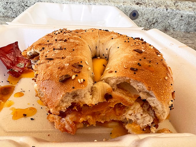 The breakfast bagel that launched a thousand diet cheat days—melty cheese and bacon performing a duet worthy of Carnegie Hall.