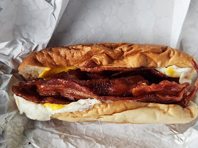 This bacon, egg and cheese sandwich isn't just breakfast—it's edible therapy wrapped in a roll that understands you better than your therapist.