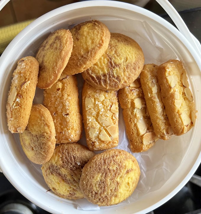 Butter cookies that would make a Danish grandmother proud – crisp, golden, and studded with almonds that add just the right crunch.