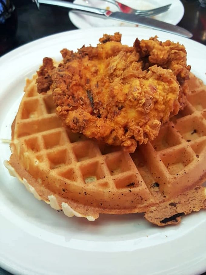 Chicken and waffles: where Southern comfort meets Midwestern hospitality on a plate. The crispy-to-fluffy ratio here is mathematical perfection.