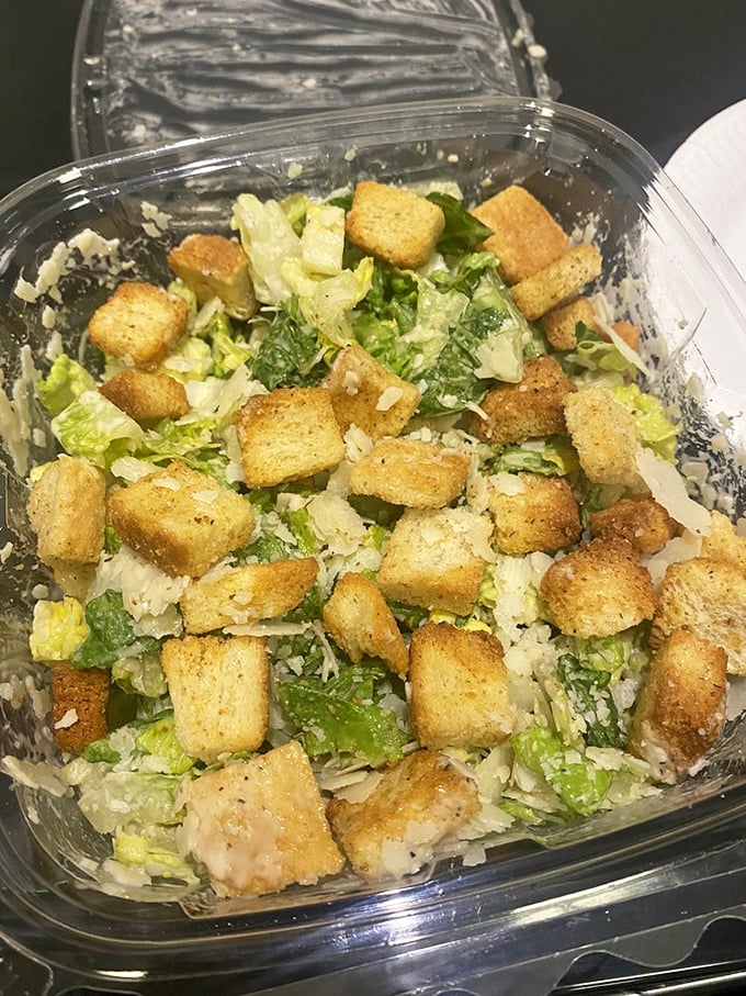 Even the Caesar salad gets the star treatment here. Those golden croutons aren't just along for the ride—they're essential supporting actors in this leafy drama.