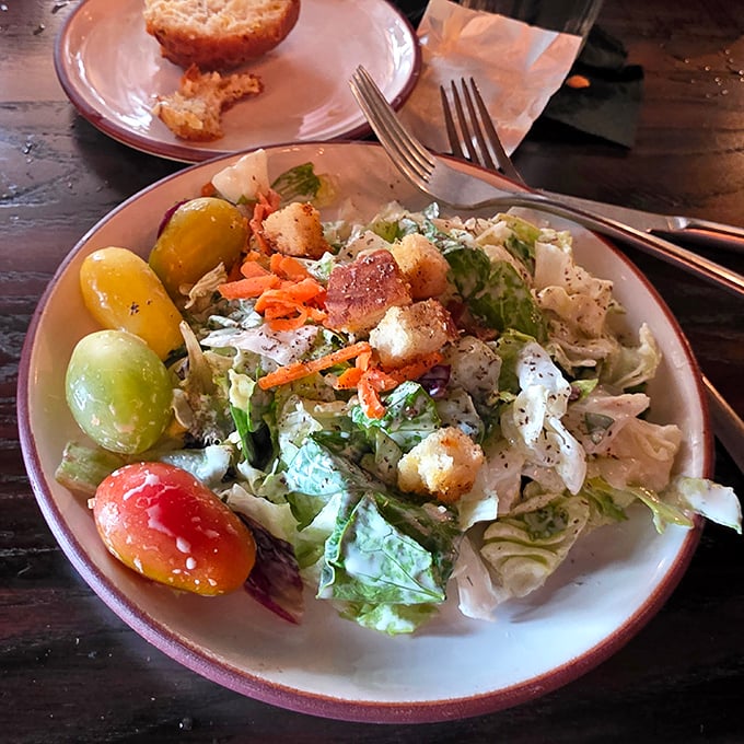 A Caesar salad that actually deserves its imperial name—crisp, fresh, and ready to conquer your appetite before the main event.