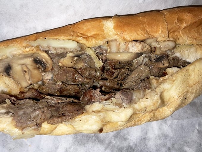 Behold the cheesesteak in its natural habitat—tender beef and mushrooms melting together in perfect harmony. Philly might get jealous.