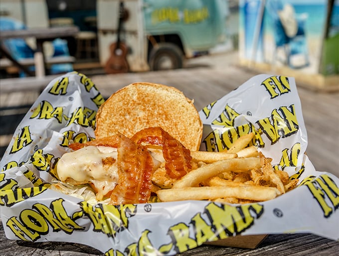 The ultimate beach sandwich doesn't exi— Oh wait, here it is! Golden-grilled perfection with a side of crispy fries that demand to be savored.