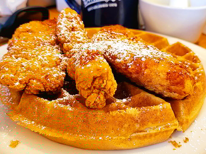 Chicken and waffles: where breakfast and lunch stop fighting and fall in love. That golden waffle with crispy chicken is the breakfast equivalent of a standing ovation.