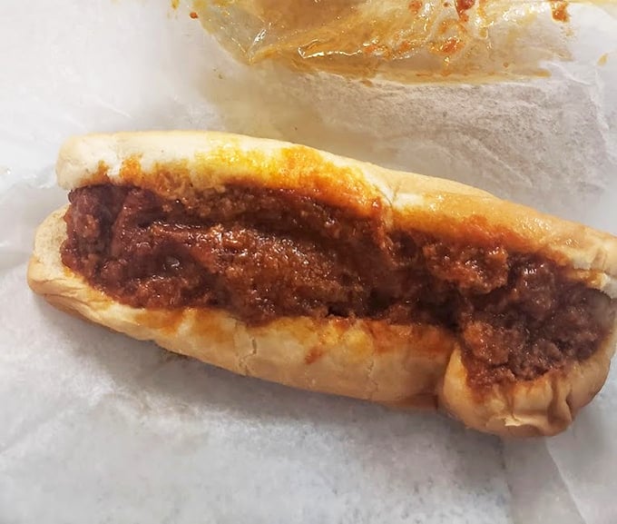 The chili bun – where simplicity meets satisfaction in a perfect marriage of soft bread and savory meat sauce. Napkins required, regrets impossible.
