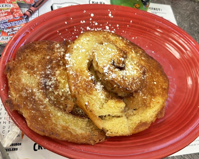 French toast that's achieved the perfect golden-brown exterior while maintaining that custardy interior—the breakfast equivalent of having your cake and eating it too.