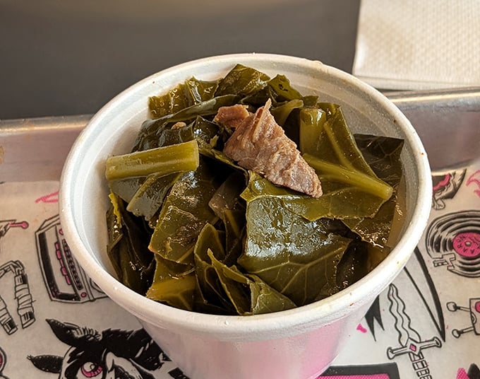 These aren't your standard collard greens—they're the backstage pass to Southern flavor, complete with the pork cameo you didn't know you needed.