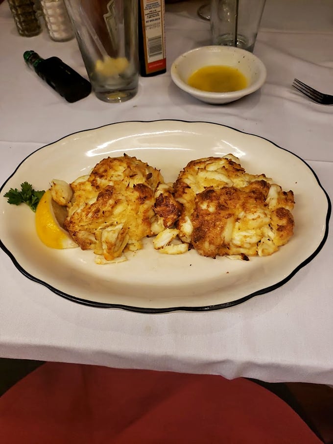 Maryland's crab cakes should be mostly crab, barely bound, and golden-brown—these check all boxes while adding "impossible to forget" to the list.