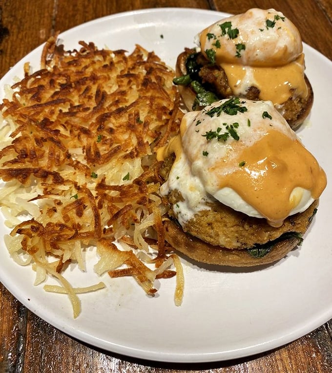 These golden crab cake benedicts prove that brunch elegance and comfort food can dance together beautifully on one plate.