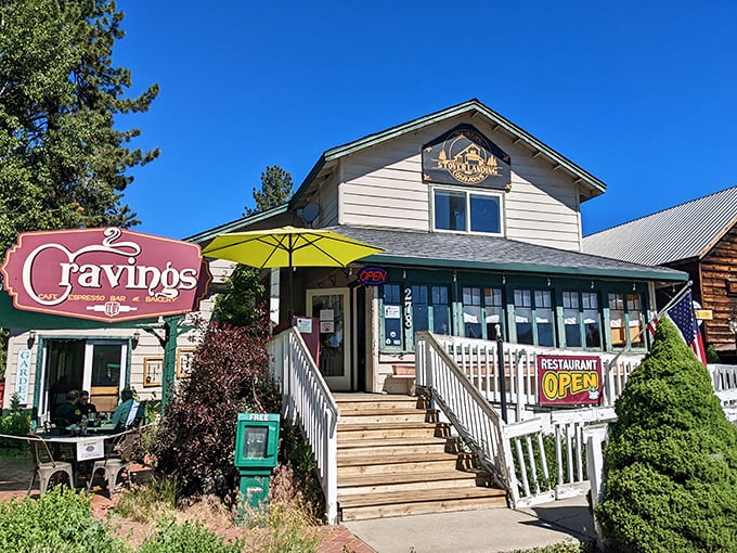 Cravings serves up comfort with a side of mountain charm – that lime green umbrella practically screams "your Instagram wants you to stop here."