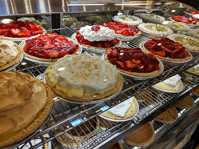 Cream pies that would make your grandmother both proud and jealous. That strawberry creation is practically winking at you.