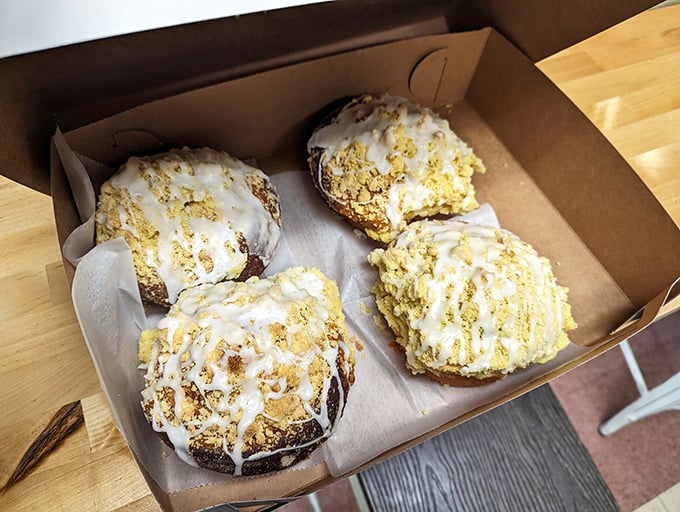 Crumb buns that could make your grandmother jealous. That perfect balance of buttery cake and cinnamon crumble is what breakfast dreams are made of.
