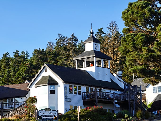 Cypress Village's charming clock tower keeps Gualala time, which runs about 20 years behind the rest of California – thankfully.