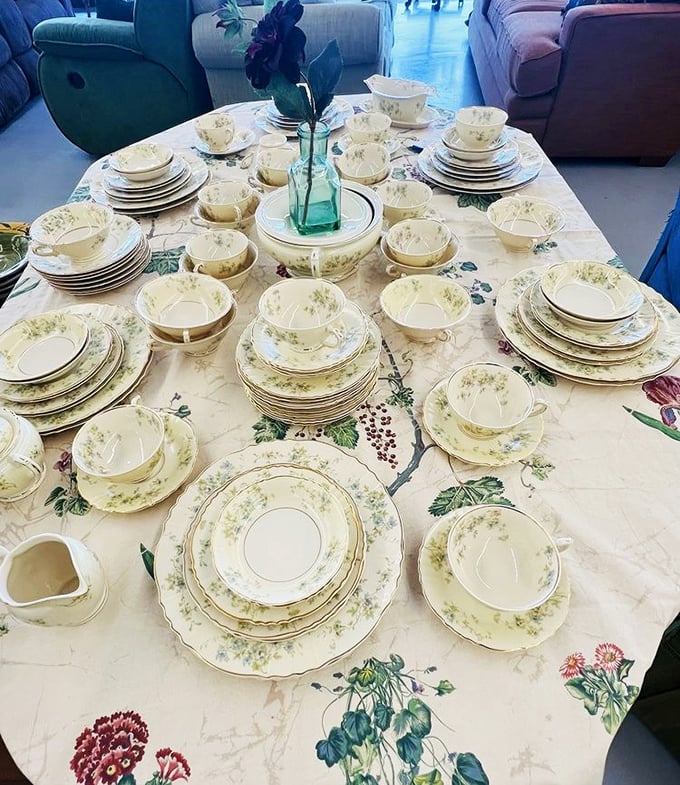 Grandmother's china pattern without grandmother's guilt—this delicate dishware collection awaits its next dinner party debut.