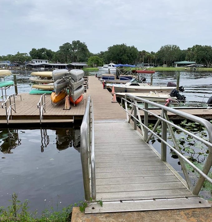 A wooden walkway to adventure—or at least to those kayaks waiting to help you explore Florida's liquid highways.
