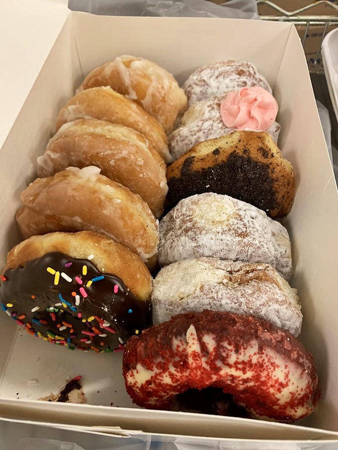 A box of donuts is like a family reunion where everyone actually gets along. That chocolate-frosted one with sprinkles is definitely the fun cousin.