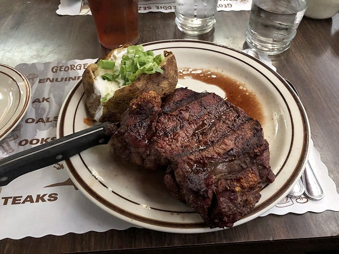 This isn't just any steak—it's the reason people drive for hours and dream about Jocko's for weeks. That char speaks volumes about oak-pit mastery.