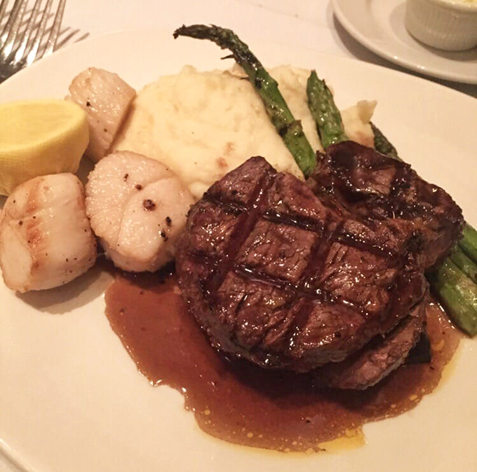 Even landlubbers find nirvana here—this perfectly seared filet with scallops is the surf-and-turf equivalent of finding a pearl in your oyster.