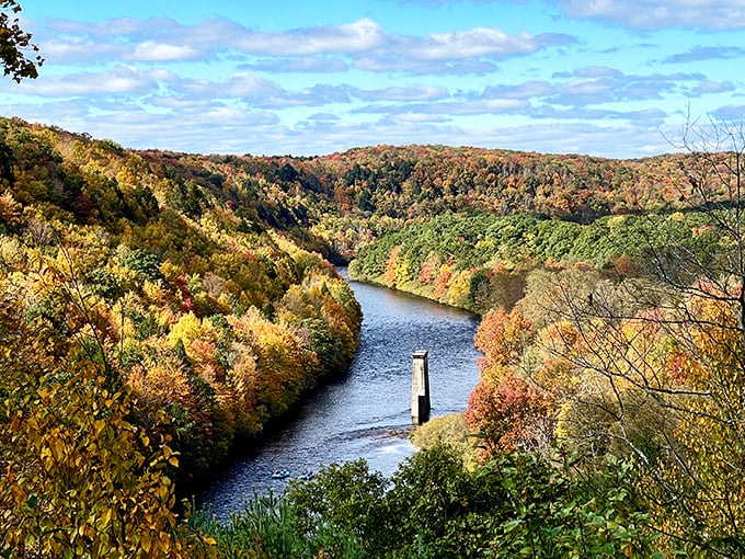 Autumn paints the Lehigh Gorge in a palette that would make Bob Ross emotional. The river cuts through like a blue ribbon on nature's gift.