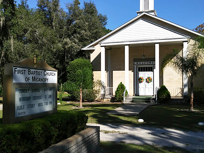 The First Baptist Church of Micanopy stands as a testament to small-town faith, its welcoming facade inviting both worship and architectural appreciation.