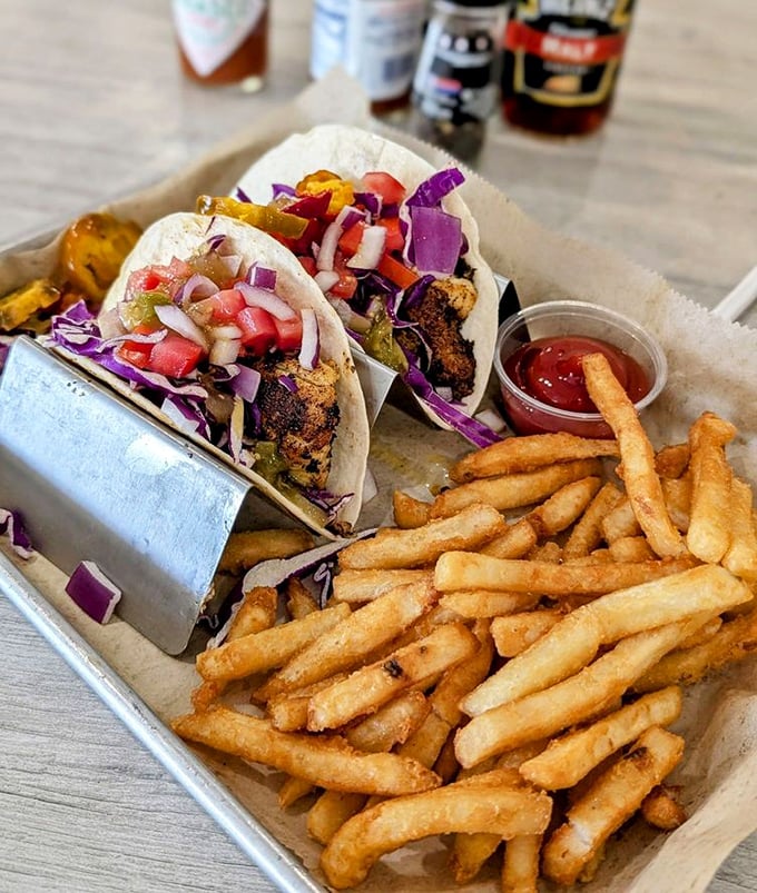 
Fish tacos that bring the beach to your table – blackened fish, vibrant slaw, and fresh pico create the perfect handheld vacation.