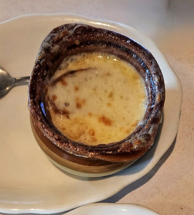 French onion soup that doesn't just warm your body but hugs your soul—that cheese pull deserves its own Instagram account.