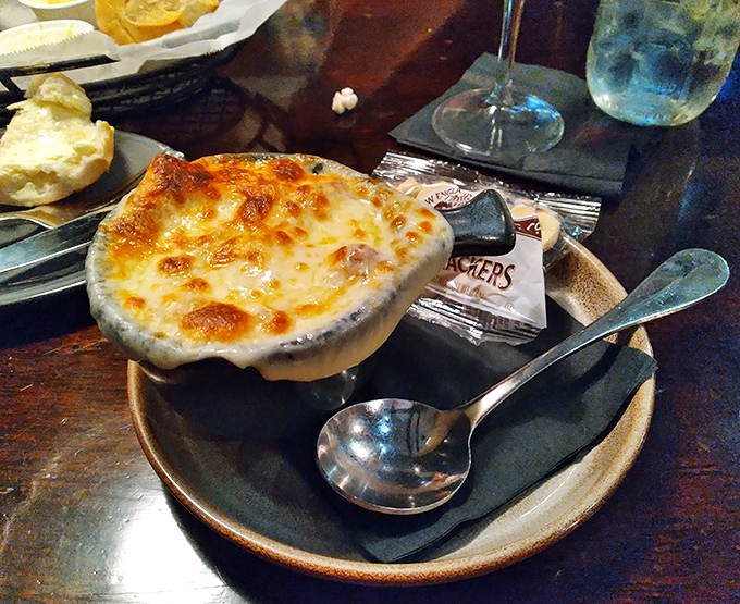 French onion soup that doesn't just warm your body but your soul—that cheese pull would make Instagram influencers weep with joy.