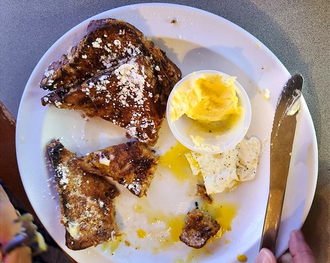 French toast that could make a Parisian weep – golden, crispy, and begging for that pat of butter.