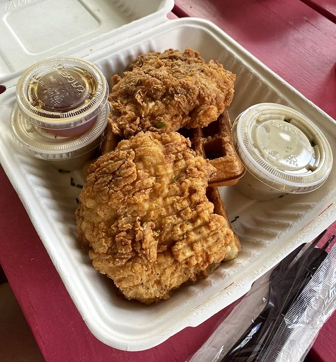 Fried chicken and waffles: the breakfast power couple that proves opposites attract. Crispy, savory, sweet, and utterly irresistible.