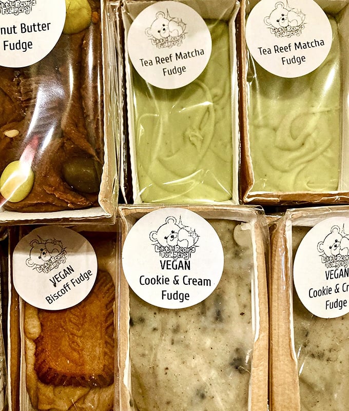 The fudge selection reads like a dessert dating app: Vegan Biscoff seeking adventurous palate, while Matcha Fudge hopes you'll swipe right for something exotic.