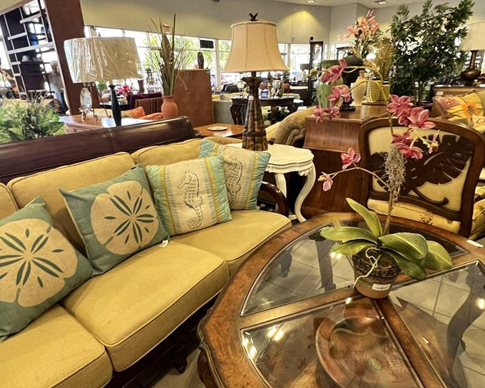 Not your grandmother's furniture section—unless your grandmother had impeccable taste and a flair for coastal elegance.
