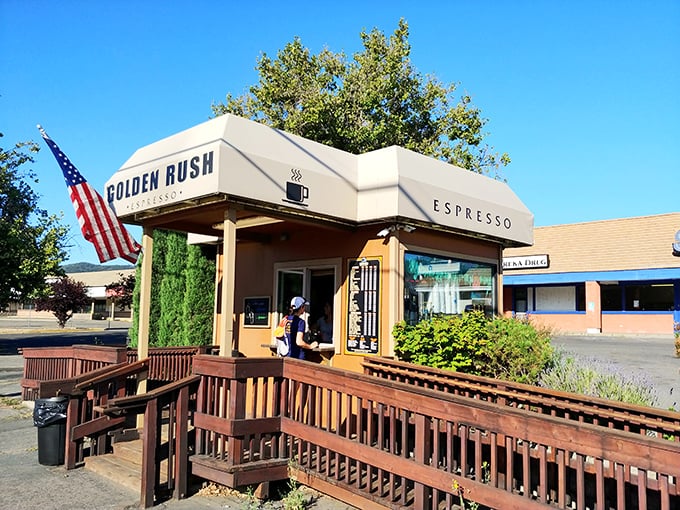 Golden Rush Espresso—where caffeine meets California history. This tiny coffee stand proves good things come in small packages, especially when they involve freshly brewed motivation.