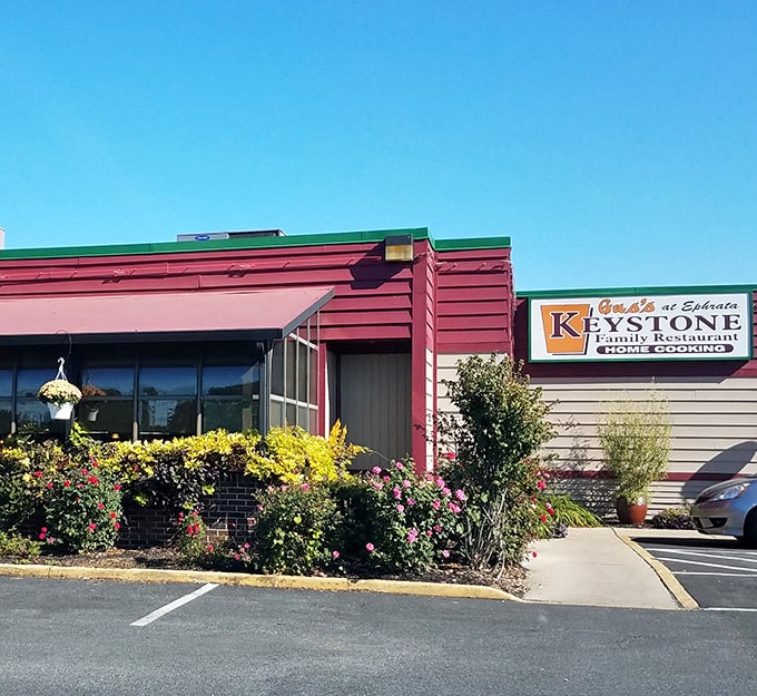 Keystone Family Restaurant's colorful entrance promises the kind of home cooking that makes you want to hug the chef afterward.