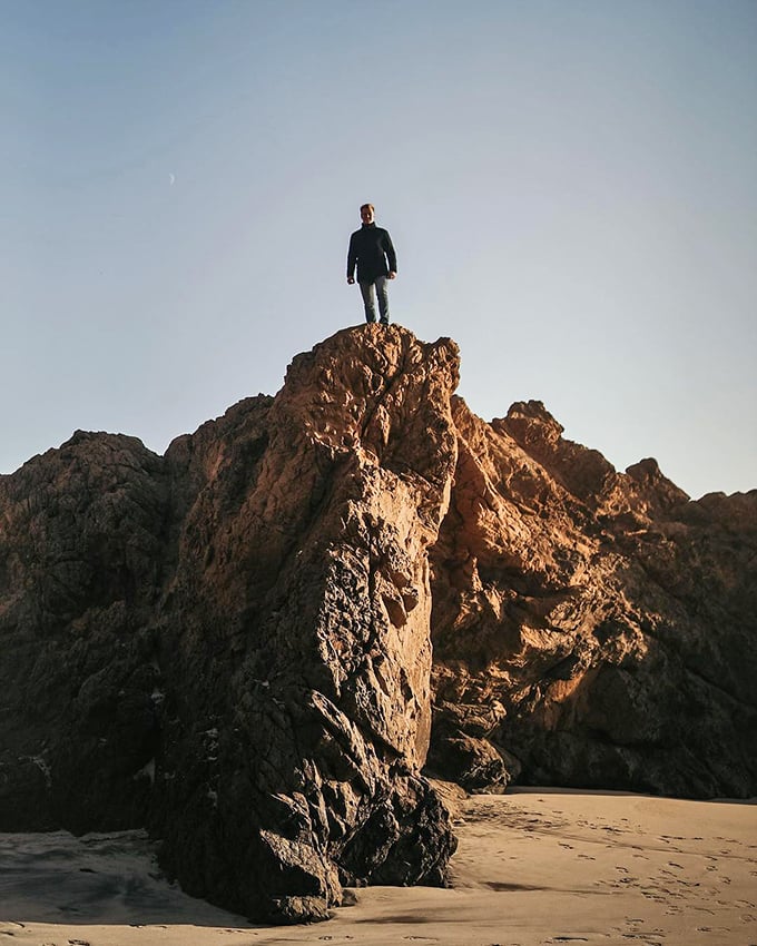 Standing triumphant atop the rocks – because sometimes you need to feel like king of the castle.