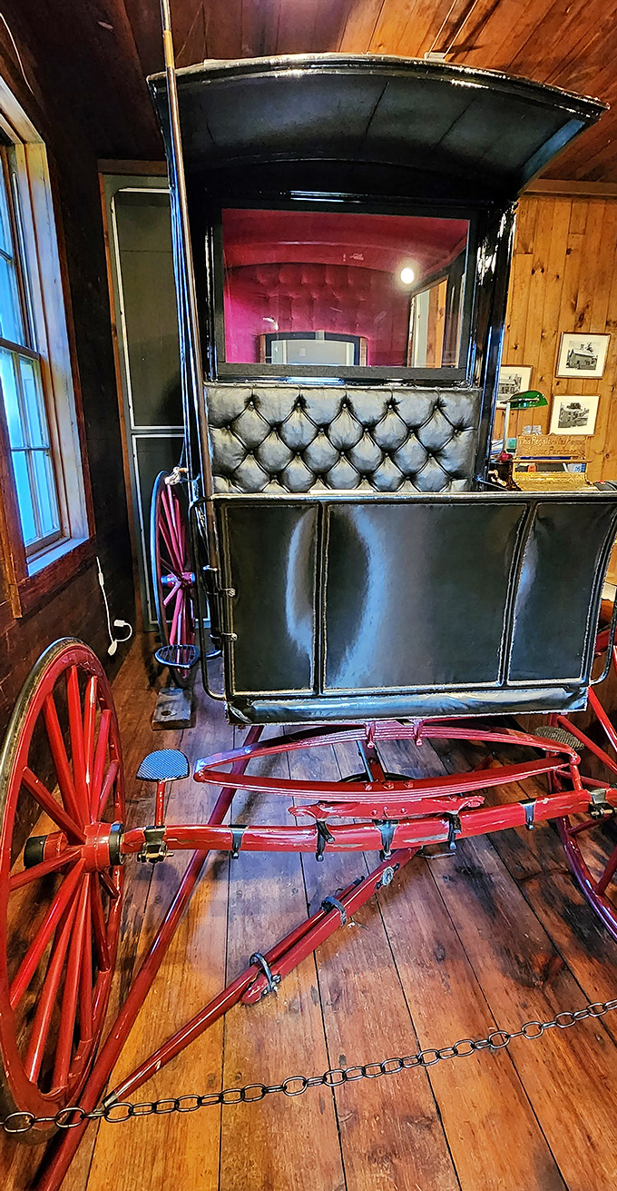 Before Uber, this luxurious carriage with its plush tufted interior was the height of transportation elegance. No surge pricing, but hay costs extra!