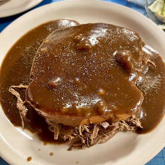 The hot roast beef sandwich – tender meat practically surrendering to gravity, swimming in gravy that could make a vegetarian question their life choices.