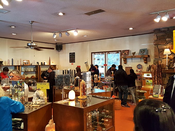 Weekend warriors browse mineral treasures and souvenirs, each carrying home a tiny piece of the mountain's geological story.