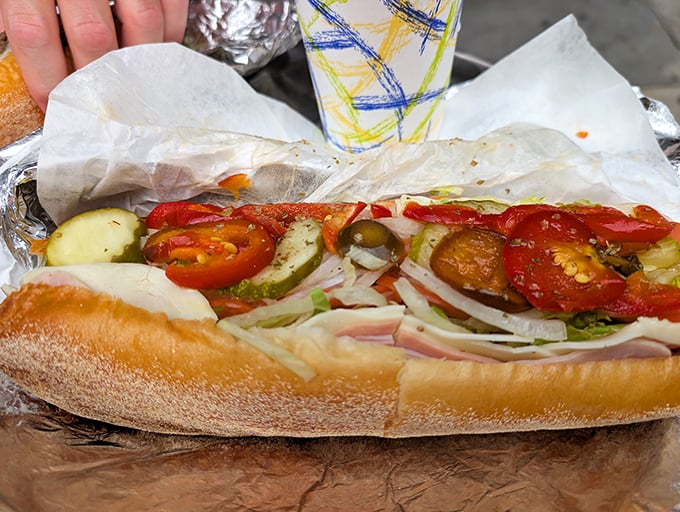 This hoagie is architectural perfection—layers of fresh ingredients creating a skyscraper of flavor that demands to be devoured.