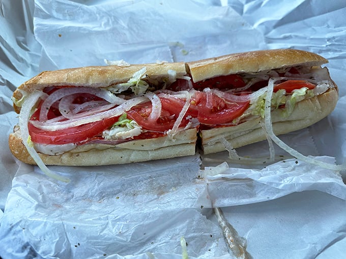 The Italian hoagie, layered with precision—a perfect ratio of meat, cheese, veggies, and oil that would make even the most discerning nonna nod in approval.