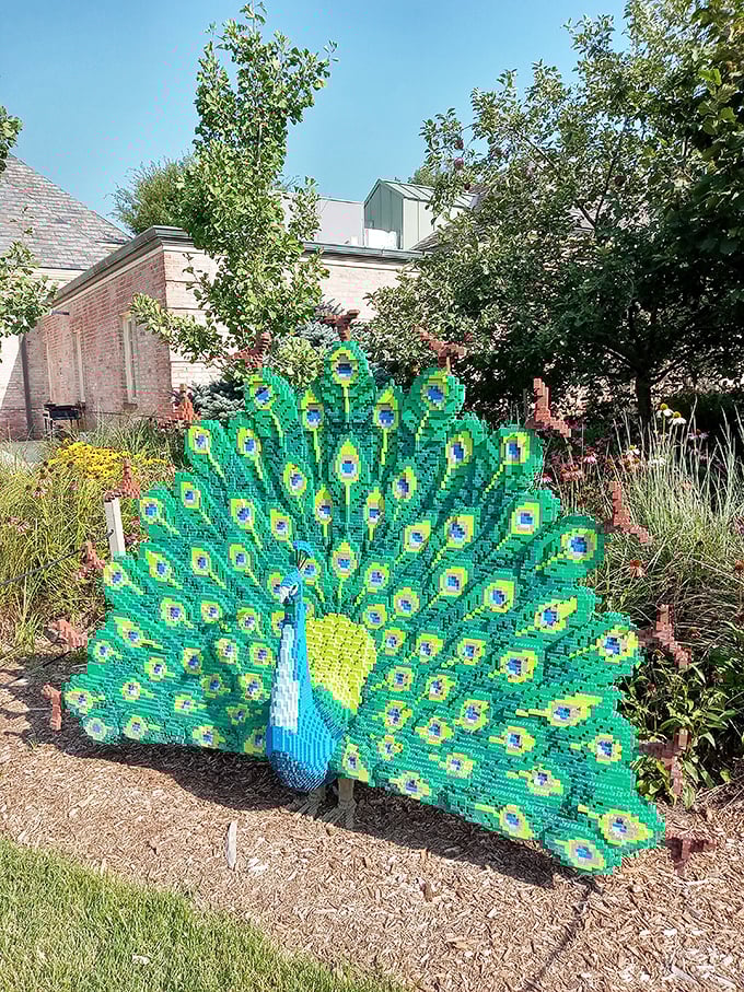 Who knew LEGOs could bloom? This spectacular peacock sculpture combines childhood nostalgia with garden artistry for an unexpected splash of whimsy.