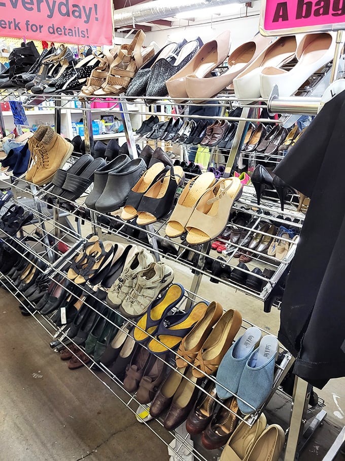 If Imelda Marcos opened a thrift store, it might look like this. Heels, flats, and boots galore—each pair with stories to tell.