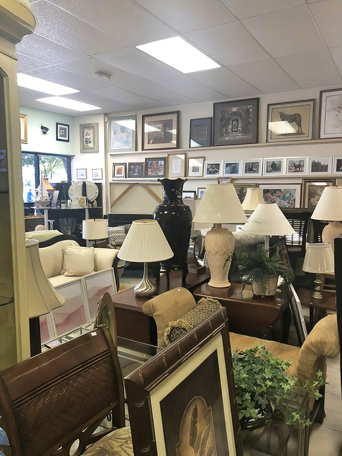 The lamp section glows with potential—each one waiting to literally brighten someone's day at a fraction of retail prices.