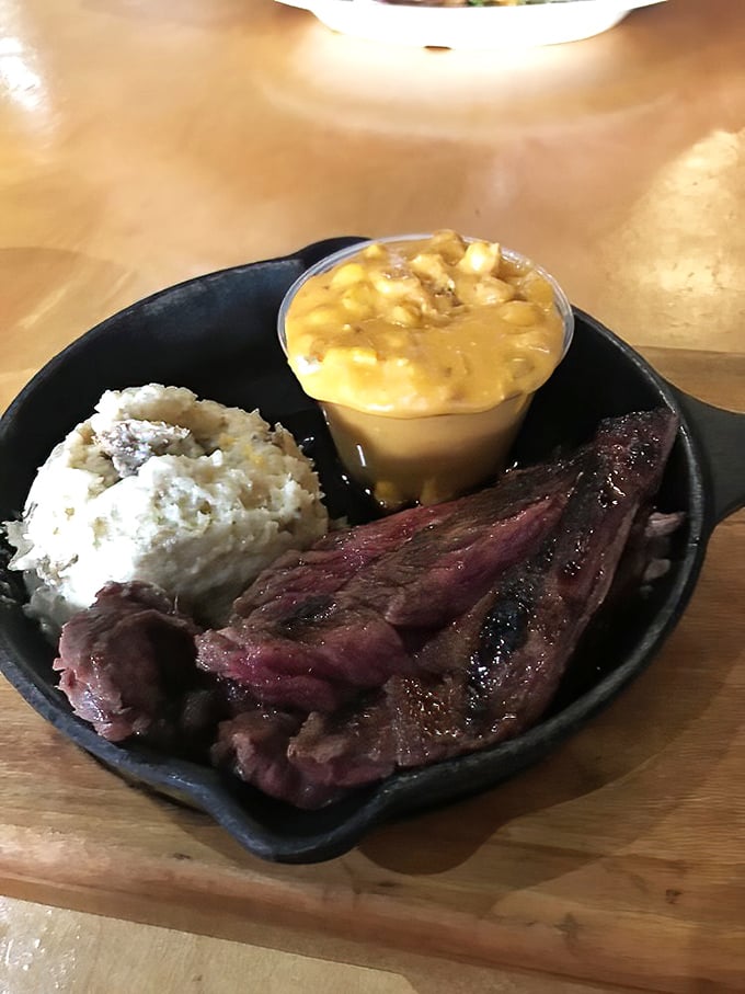 When steak, mashed potatoes, and mac & cheese share a plate, it's not a meal – it's a committee meeting of comfort foods.
