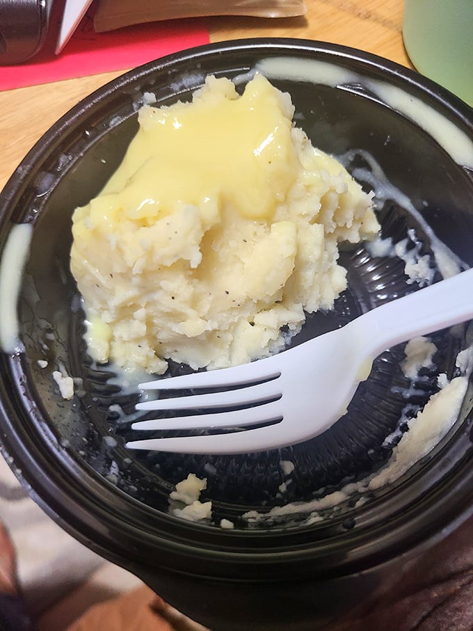 Buttery mashed potatoes that could make a carb-counter weep with temptation. The fork is merely a formality at this point.