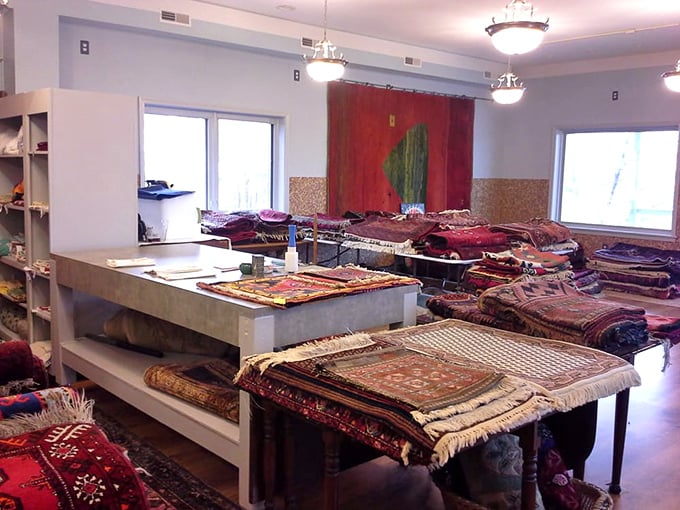 The rug room isn't just floor coverings—it's a textile museum where every piece tells tales of distant lands and ancient traditions.